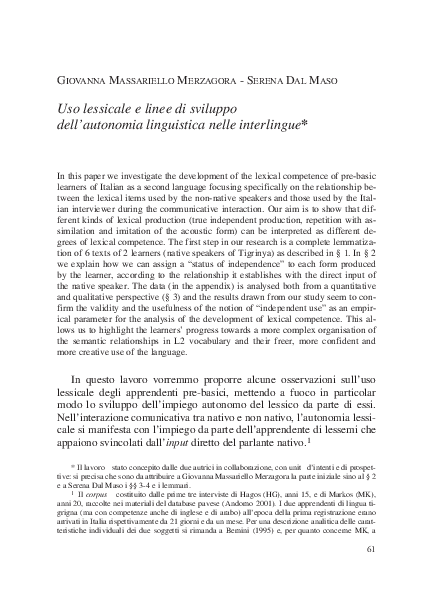 (PDF) Uso lessicale e linee di sviluppo dell’autonomia linguistica ...