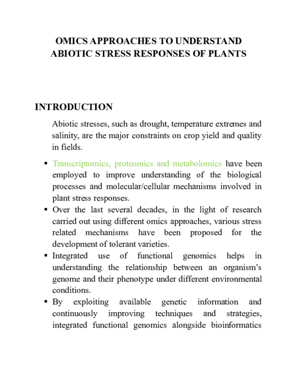(DOC) OMICS APPROACHES TO UNDERSTAND ABIOTIC STRESS RESPONSES OF PLANTS