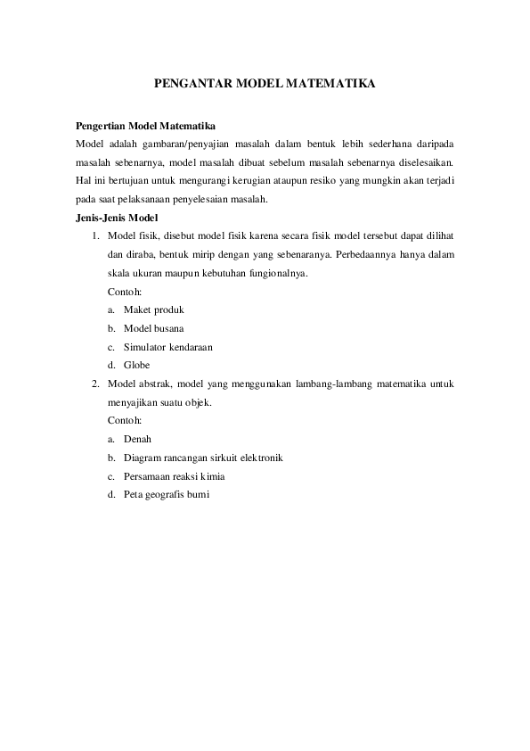 (PDF) PENGANTAR MODEL MATEMATIKA