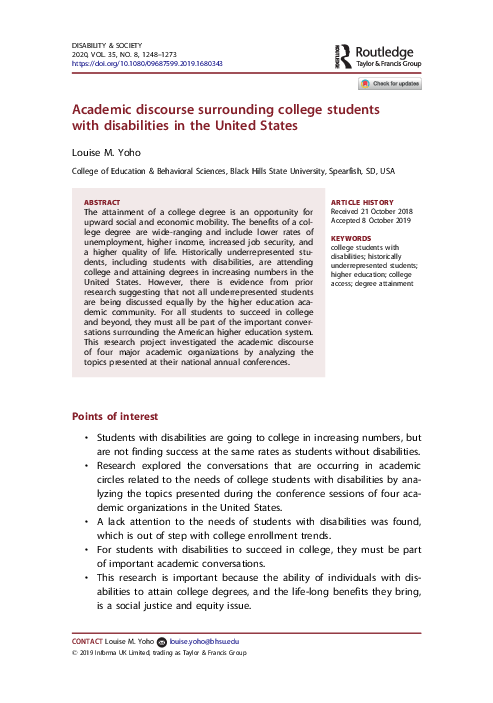 (PDF) Academic discourse surrounding college students with disabilities ...