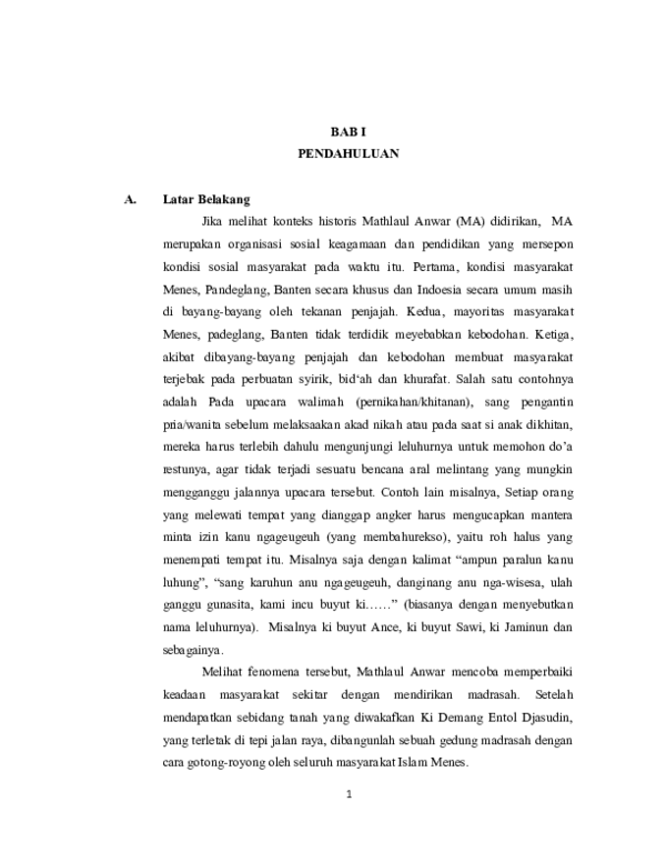 (DOC) Makalah Kelahiran dan Sejarah Mathla'ul Anwar - MA III