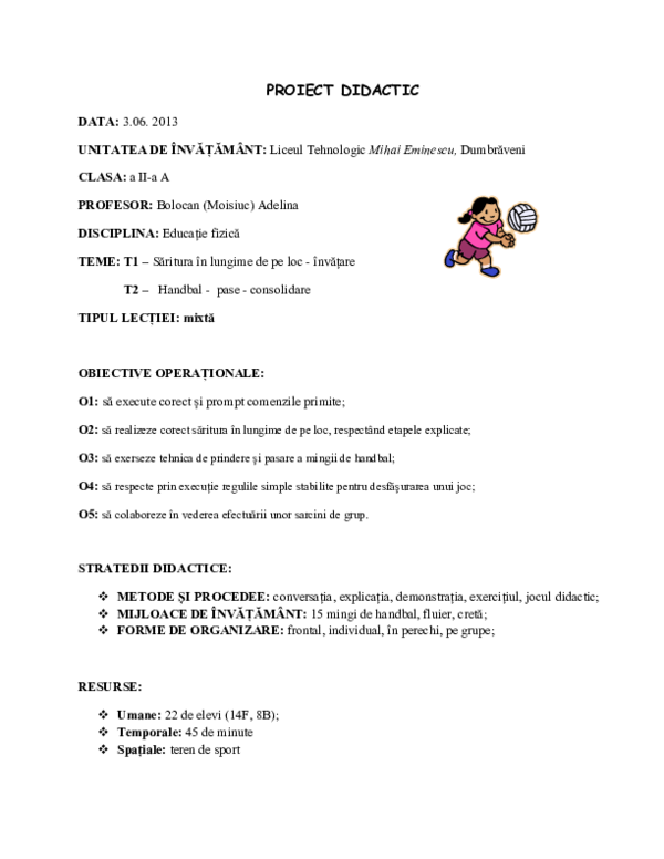 (DOC) PROIECT DIDACTIC CLASA: a II-a A