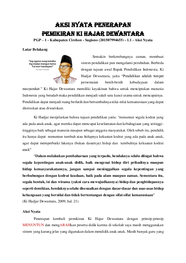 (PDF) AKSI NYATA PENERAPAN PEMIKIRAN KI HAJAR DEWANTARA