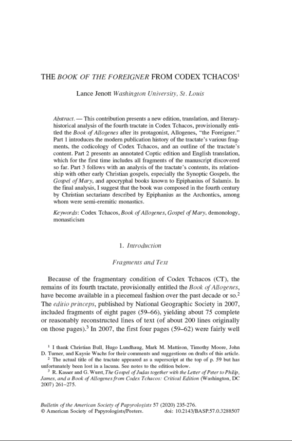 (PDF) The Book of the Foreigner from Codex Tchacos