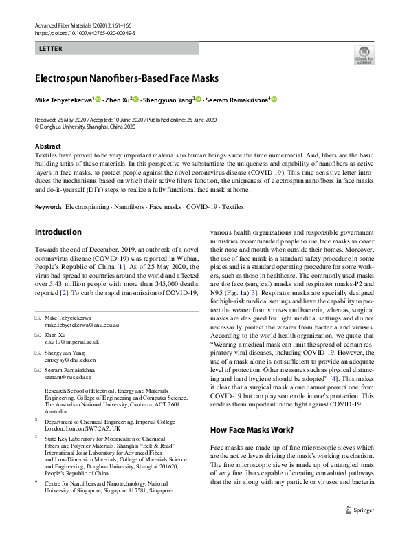 (PDF) Electrospun Nanofibers-Based Face Masks