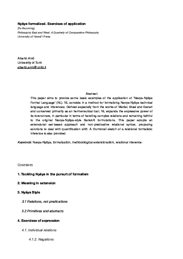 (PDF) Nyāya formalized. Exercises of application
