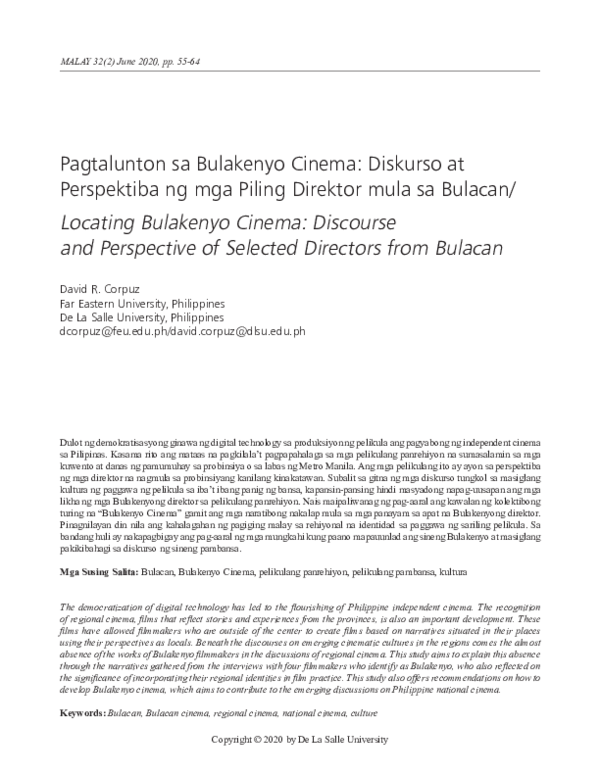 (PDF) Pagtalunton sa Bulakenyo Cinema: Diskurso at Perspektiba ng mga ...