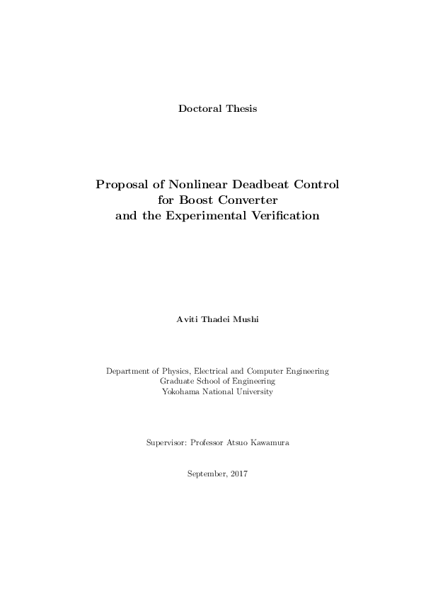 (PDF) Proposal of nonlinear deadbeat control for boost converter and the experimental verification