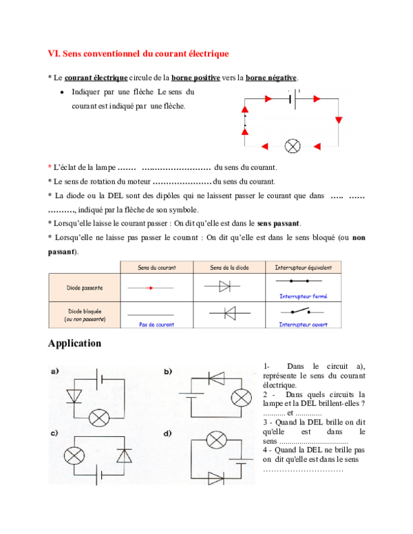 (DOC) VI. Sens conventionnel du courant électrique