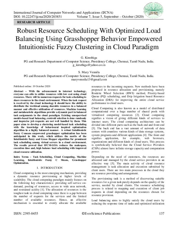 (PDF) Robust Resource Scheduling With Optimized Load Balancing Using Grasshopper Behavior ...
