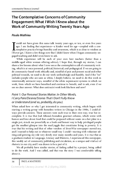 (PDF) The Contemplative Concerns of Community Engagement: What I Wish I ...