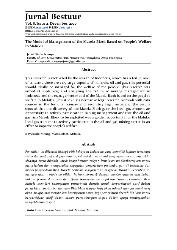 (PDF) The Model of Management of the Masela Block Based on People's ...