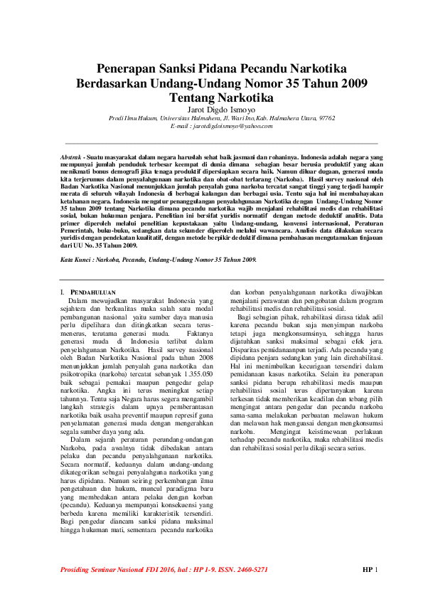 (PDF) Penerapan Sanksi Pidana Pecandu Narkotika Berdasarkan Undang-Undang Nomor 35 Tahun 2009 ...