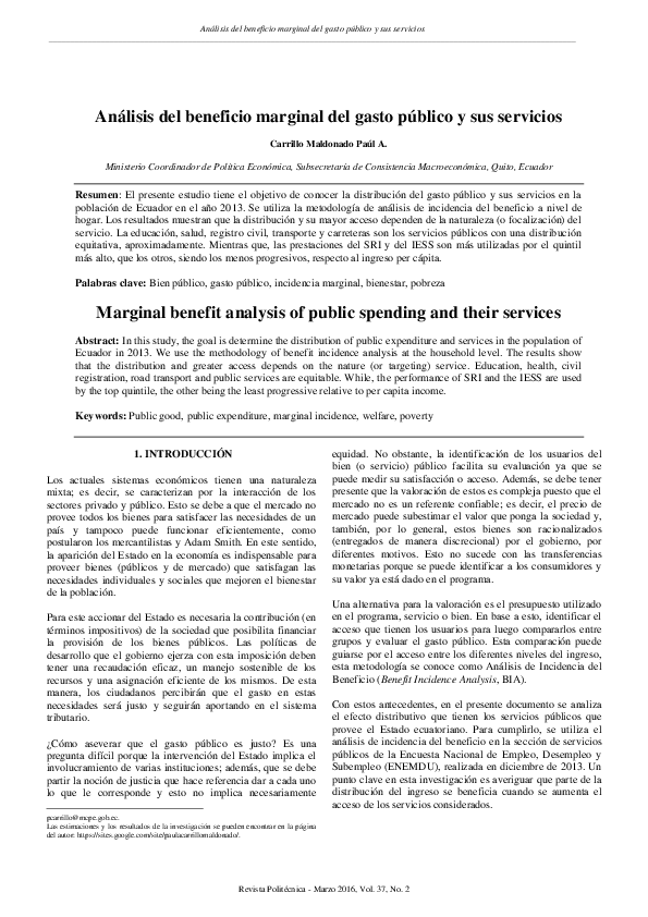 (PDF) Análisis del beneficio marginal del gasto público y sus servicios