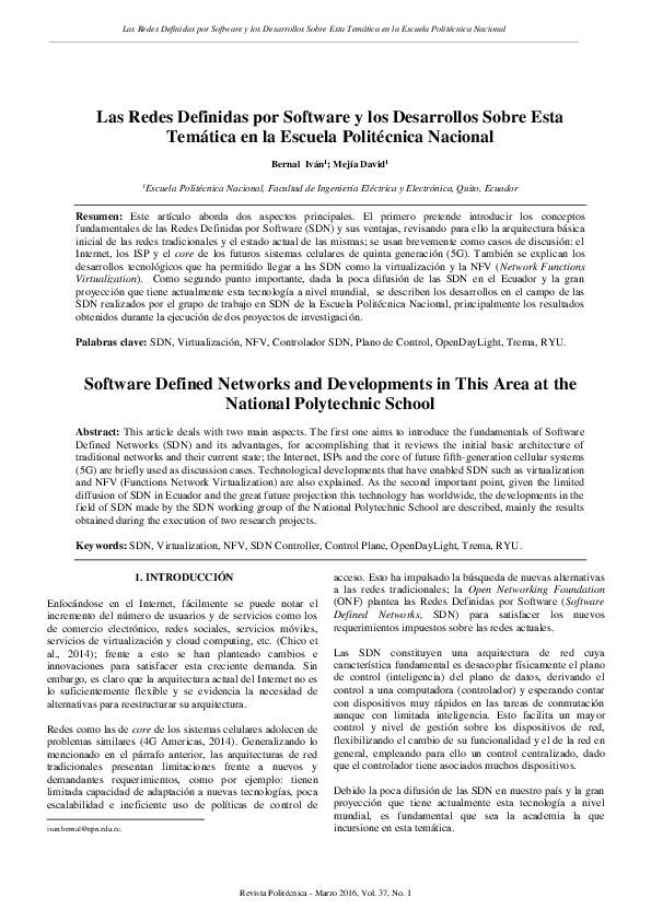 (PDF) Las Redes Definidas por Software y los Desarrollos Sobre Esta ...