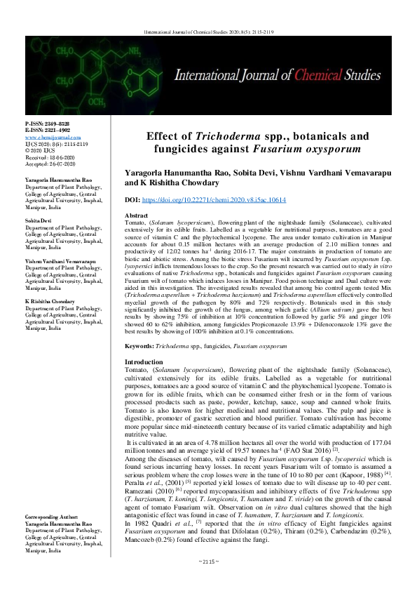 Pdf Effect Of Trichoderma Spp Botanicals And Fungicides Against
