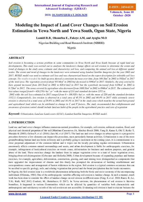 (PDF) Modeling the Impact of Land Cover Changes on Soil Erosion ...