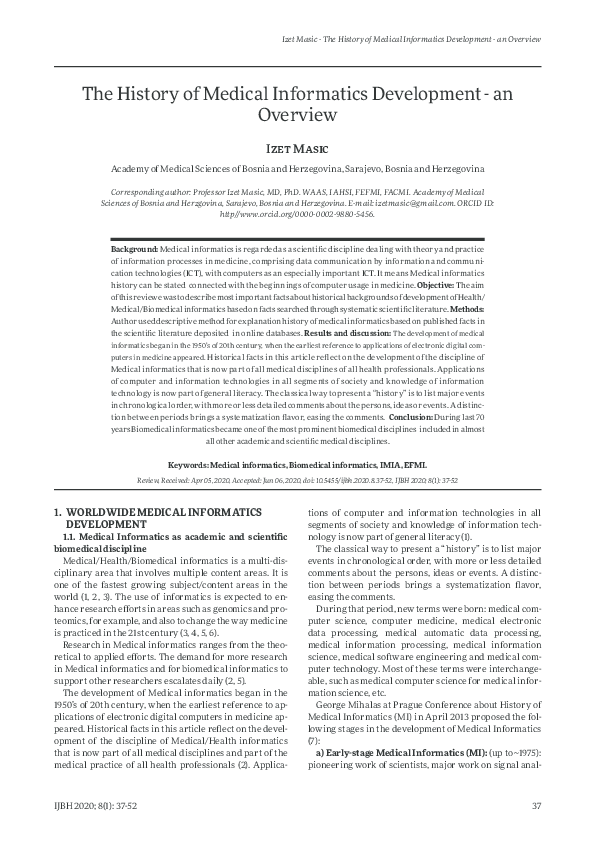 (PDF) The History of Medical Informatics Development -an Overview