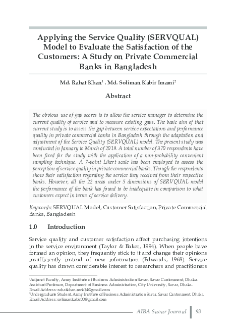 (PDF) Applying the Service Quality (SERVQUAL) Model to Evaluate the Satisfaction of the ...