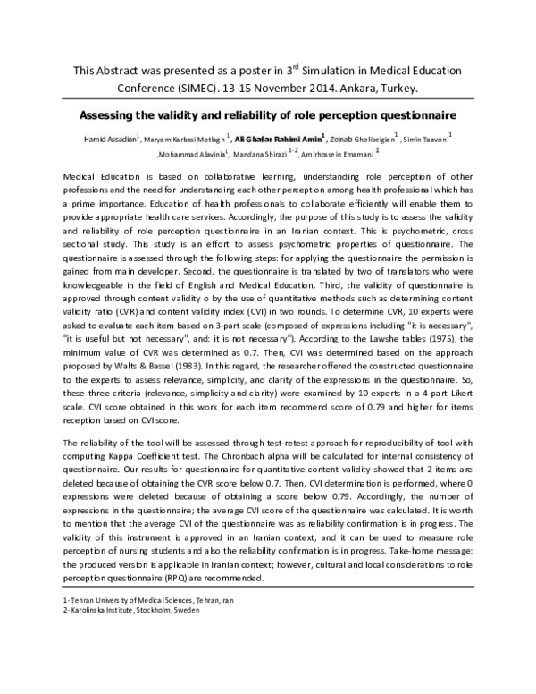(PDF) Assessing the Validity and Reliability of Role Perception ...