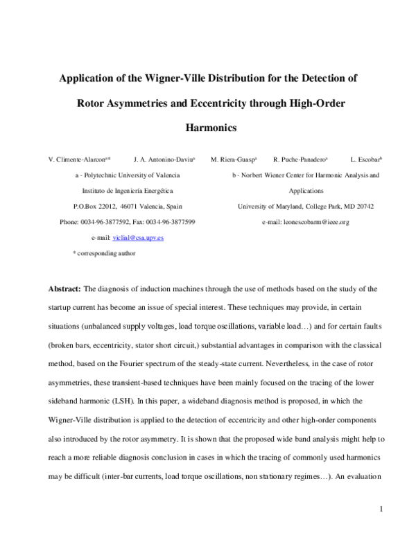 Pdf Application Of The Wigner Ville Distribution For The Detection Of