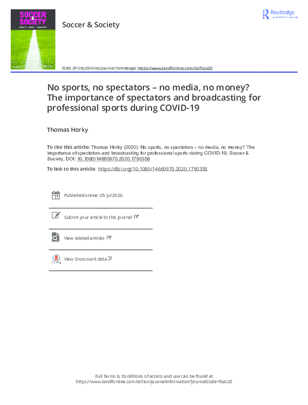 (PDF) No sports, no spectators -no media, no money? The importance of ...