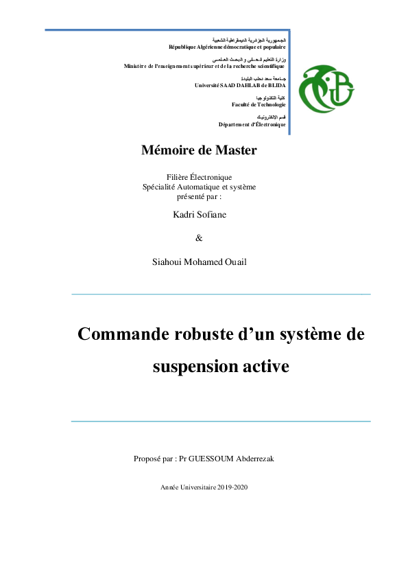 (PDF) Mémoire de Master Commande robuste d'un système de suspension ...
