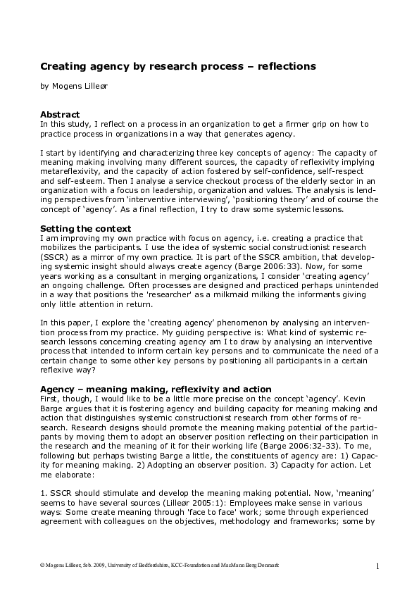 (PDF) Creating agency by research process - reflections