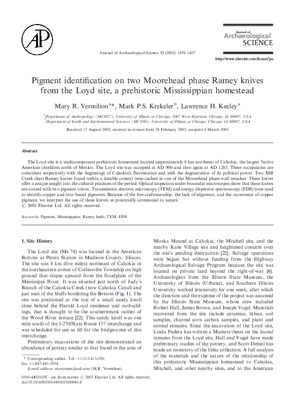 (PDF) Pigment identification on two Moorehead phase Ramey knives from ...