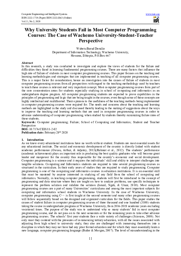 (PDF) Why University Students Fail in Most Computer Programming Courses: The Case of Wachemo ...