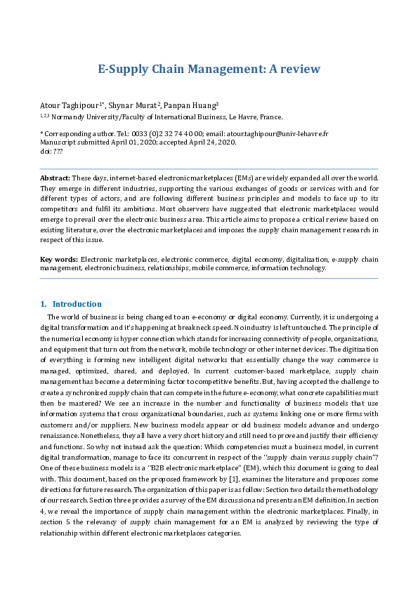 (PDF) E-Supply Chain Management: A review