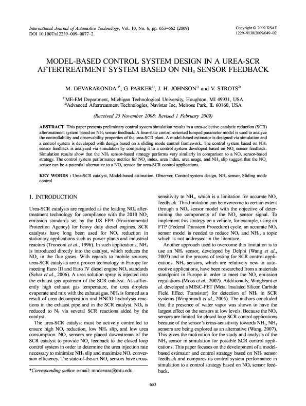 (PDF) Model-based control system design in a urea-SCR aftertreatment system based on NH3 sensor ...