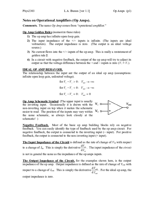 (PDF) Notes on Operational Amplifiers (Op Amps