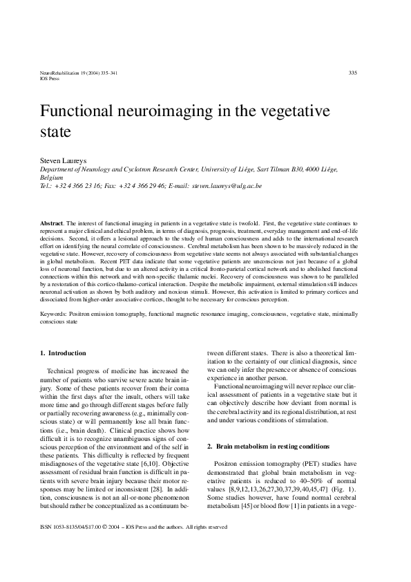 (PDF) Functional neuroimaging in the vegetative state