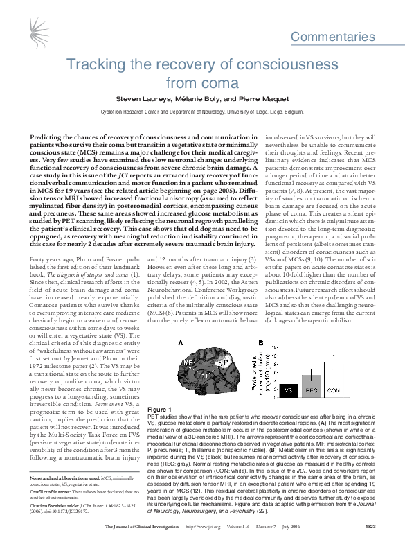 (PDF) Tracking the recovery of consciousness from coma