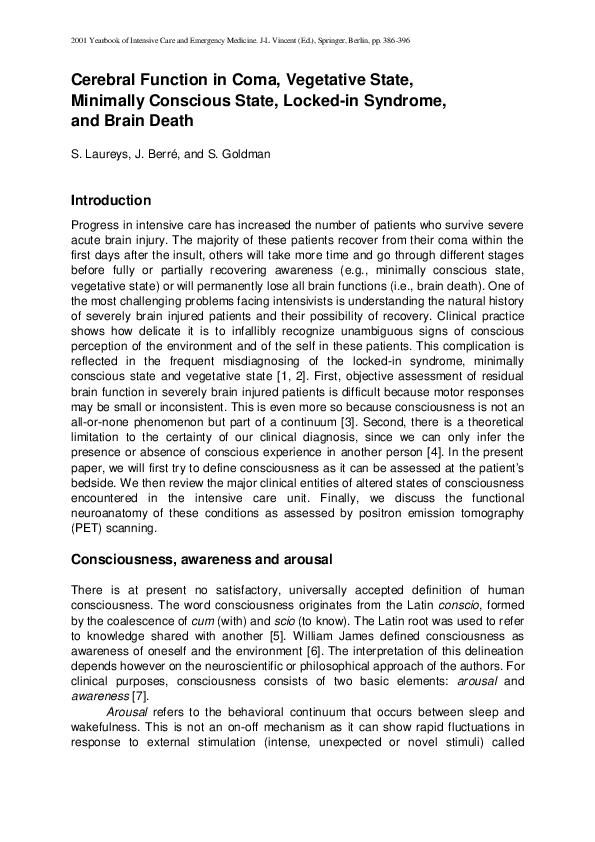 (PDF) Cerebral function in coma, vegetative state, minimally conscious ...