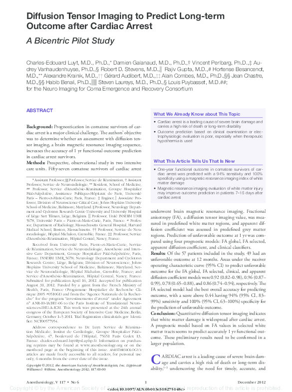 (PDF) Diffusion Tensor Imaging to Predict Long-term Outcome after ...
