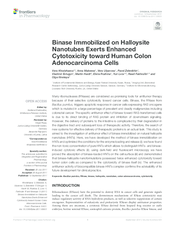 (PDF) Binase Immobilized on Halloysite Nanotubes Exerts Enhanced ...