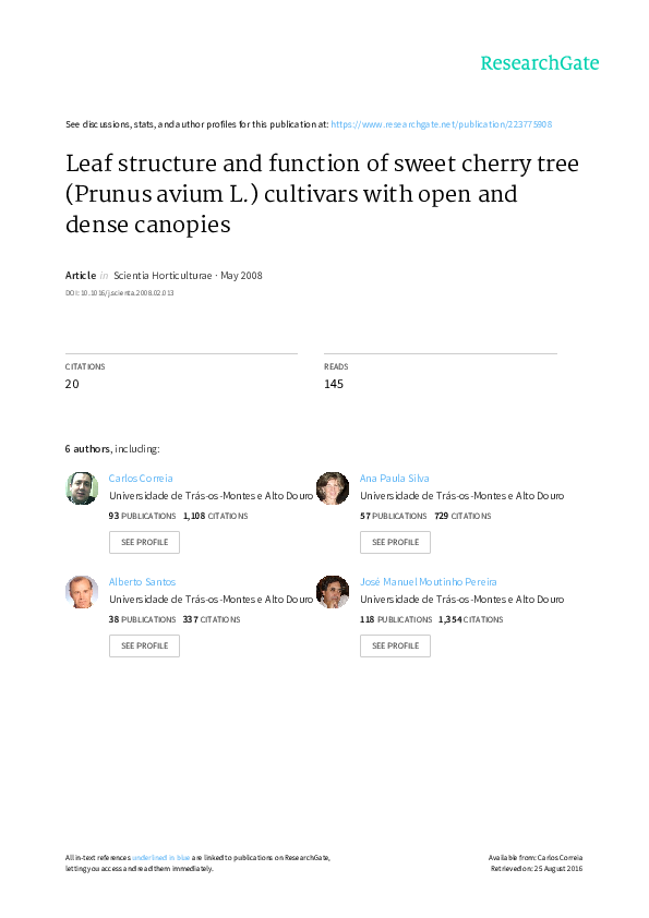 (PDF) Leaf structure and function of sweet cherry tree (Prunus avium L ...