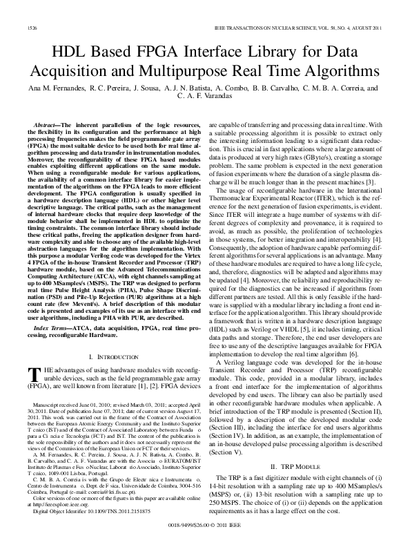 (PDF) HDL Based FPGA Interface Library for Data Acquisition and Multipurpose Real Time Algorithms