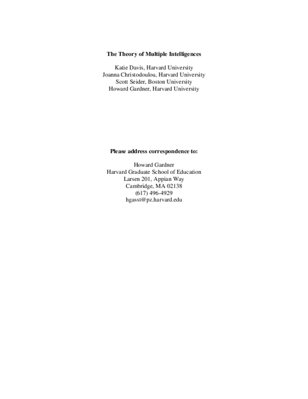 (PDF) The Theory of Multiple Intelligences
