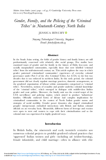 (PDF) Gender, Family, and the Policing of the 'Criminal Tribes' in ...