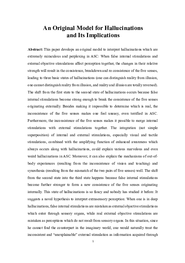 (PDF) An Original Model for Hallucinations and Its Implications