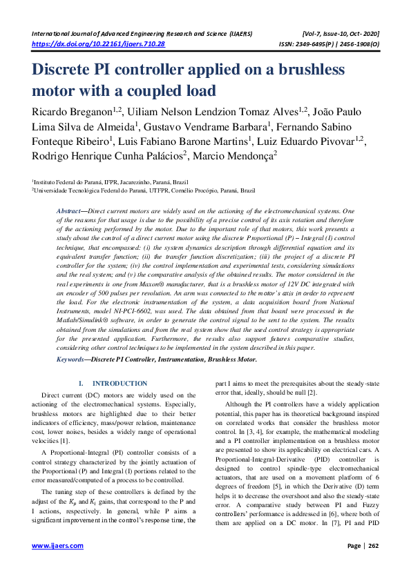 (PDF) Discrete PI controller applied on a brushless motor with a ...