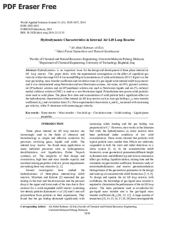 (PDF) Hydrodynamic Characteristics in Internal Air Lift Loop Reactor
