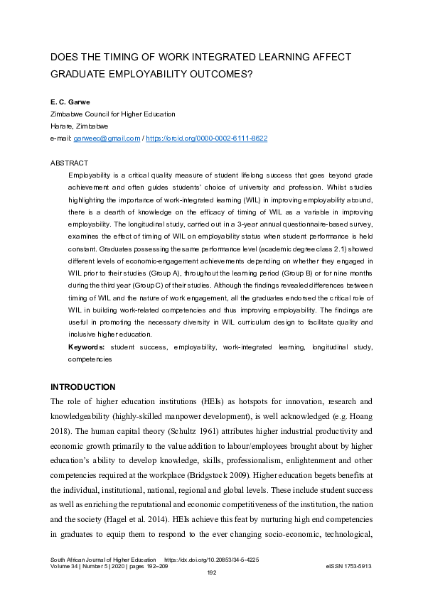 (PDF) DOES THE TIMING OF WORK INTEGRATED LEARNING AFFECT GRADUATE ...