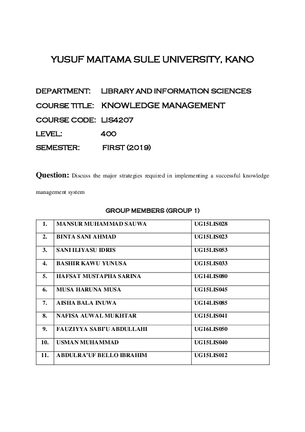 Pdf Knowledge Management Undergraduate Assignment