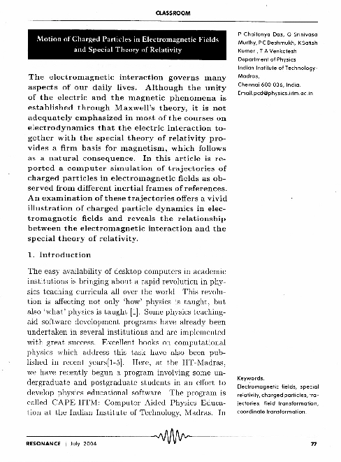 (PDF) Motion of charged particles in electromagnetic fields and special ...