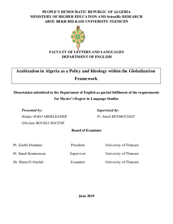 (PDF) Arabization in Algeria as a Policy and Ideology within the ...