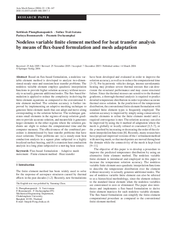 Pdf Nodeless Variable Finite Element Method For Heat Transfer Analysis By Means Of Flux Based